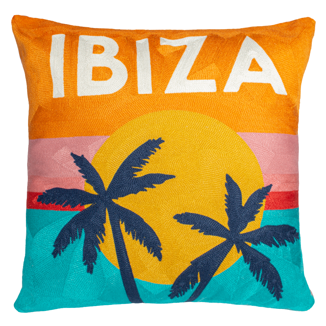 Ibiza Sunrise and Sunset Needlepoint Homeware Cushion | Ibiza Pillow ...